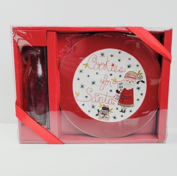 Holiday | Holiday Cookies For Santa Gift Set Plate Glass Bottle Straw ...